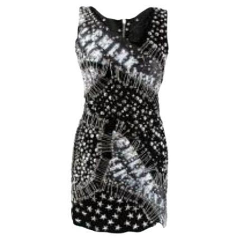 Vintage Safety Pin Embellished Black Leather Mini Dress For Sale at 1stDibs
