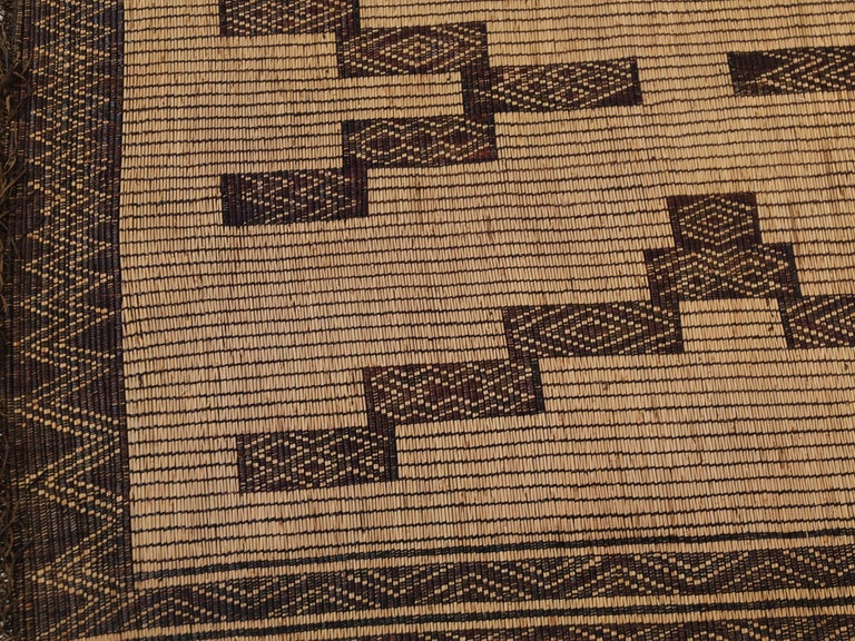 Vintage Saharan Tuareg Leather and Reed Rug with Geometric Pattern For ...