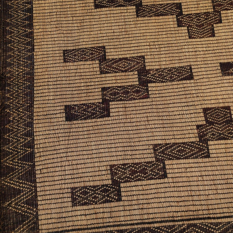 Vintage Saharan Tuareg Leather and Reed Rug with Geometric Pattern For ...