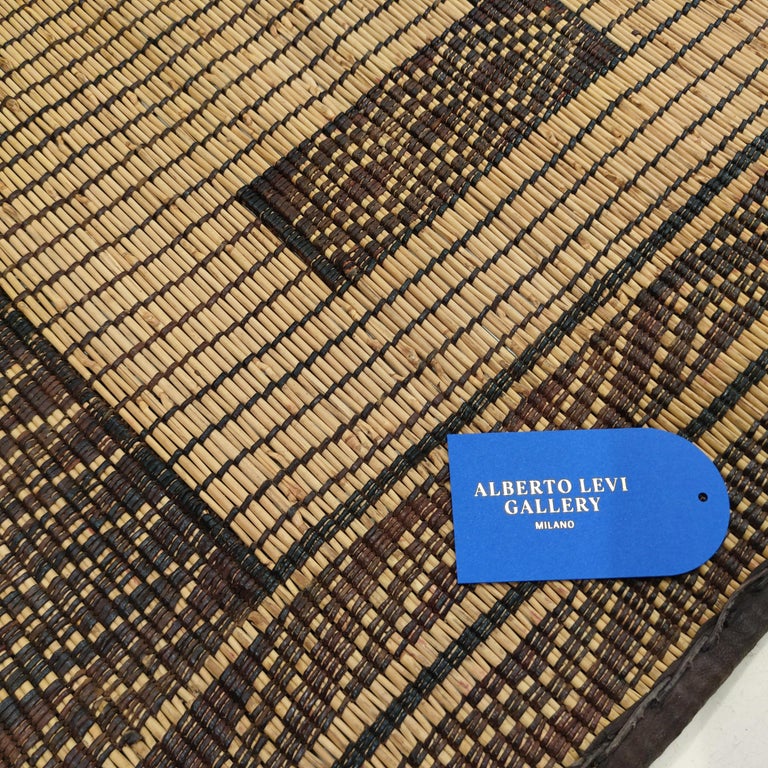 Vintage Saharan Tuareg Leather and Reed Rug with Geometric Pattern For ...
