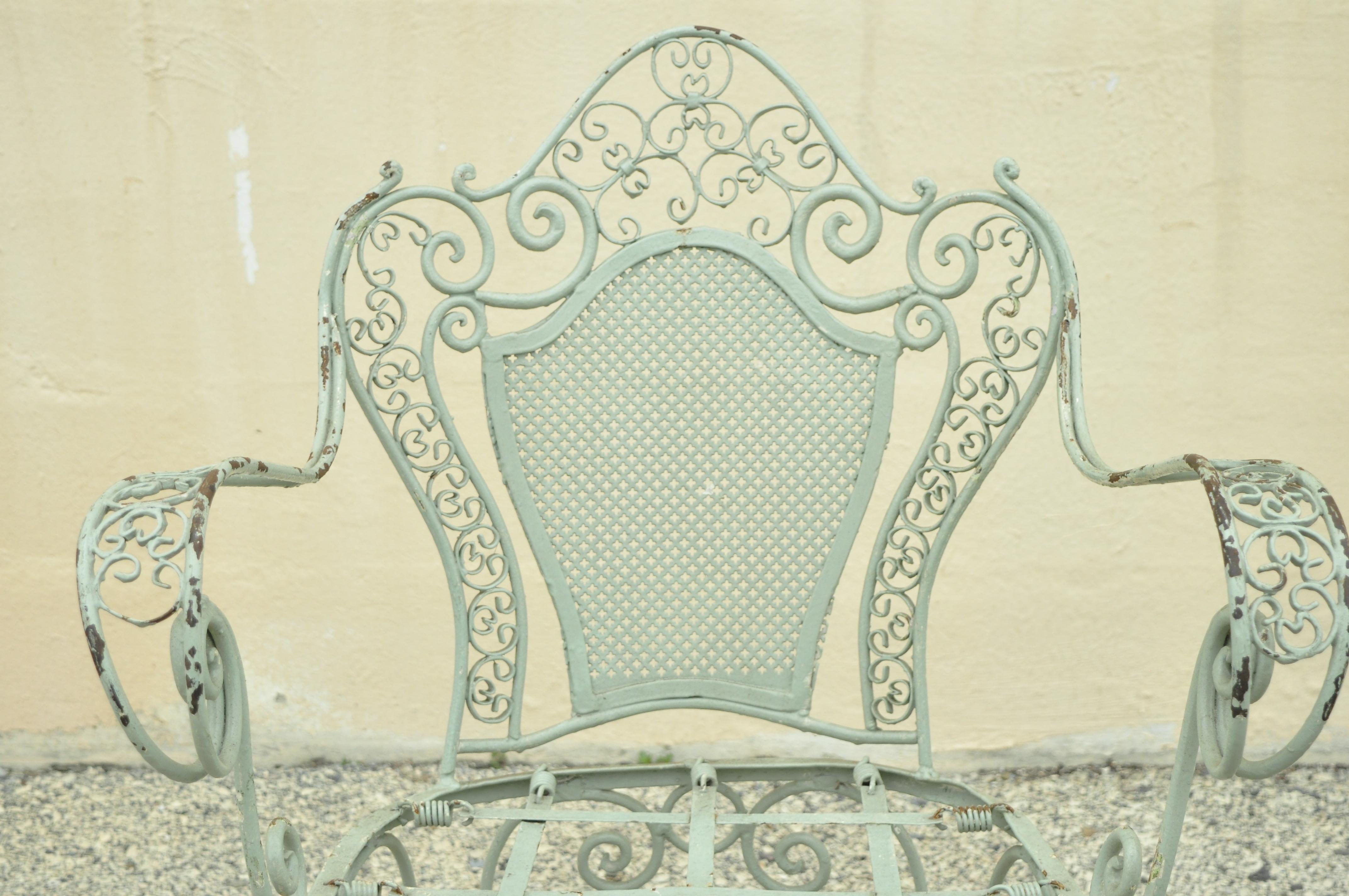 Vintage Salterini Green Wrought Iron Scrollwork Garden Patio Arm Chairs ...