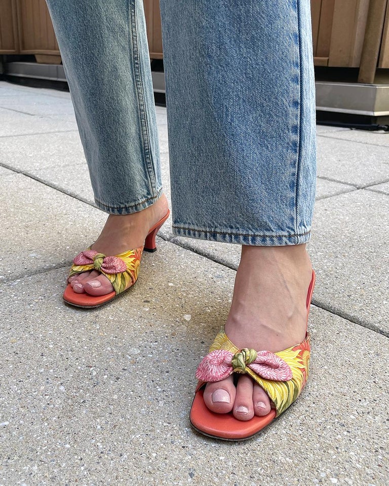 Salvatore Ferragamo Vintage Floral Mules For Sale at 1stDibs