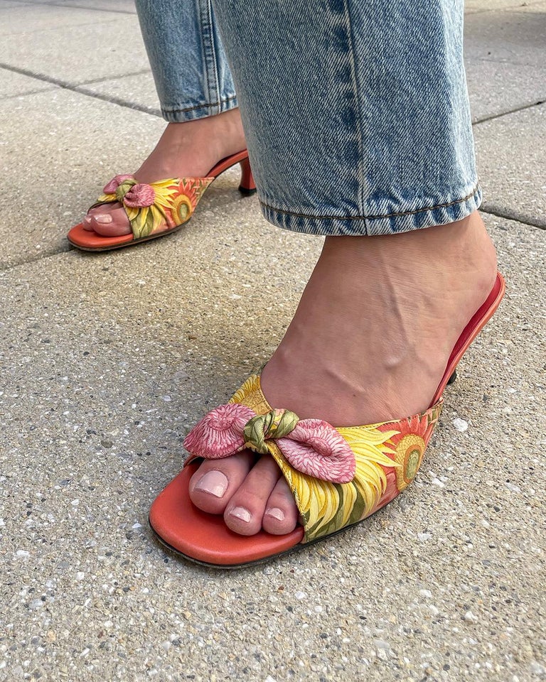 Salvatore Ferragamo Vintage Floral Mules For Sale at 1stDibs