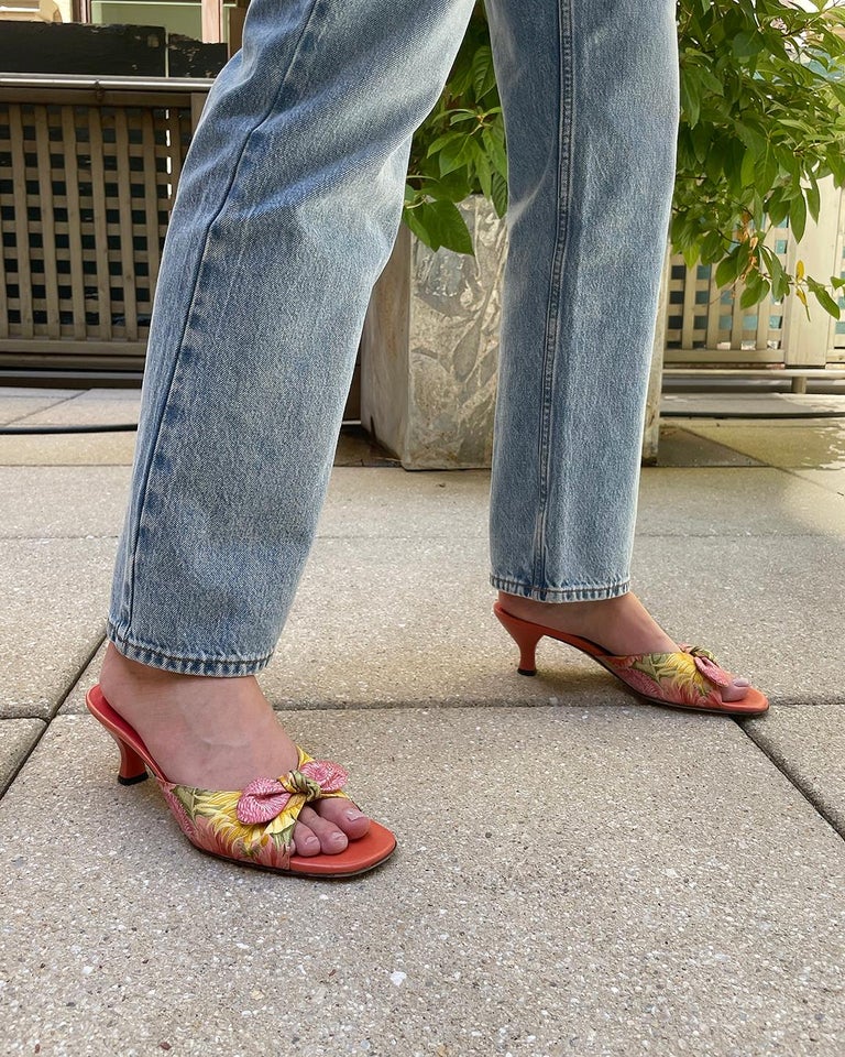 Salvatore Ferragamo Vintage Floral Mules For Sale at 1stDibs