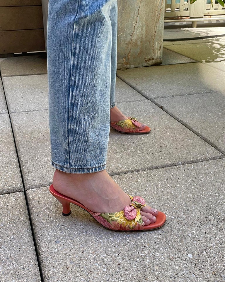 Salvatore Ferragamo Vintage Floral Mules For Sale at 1stDibs