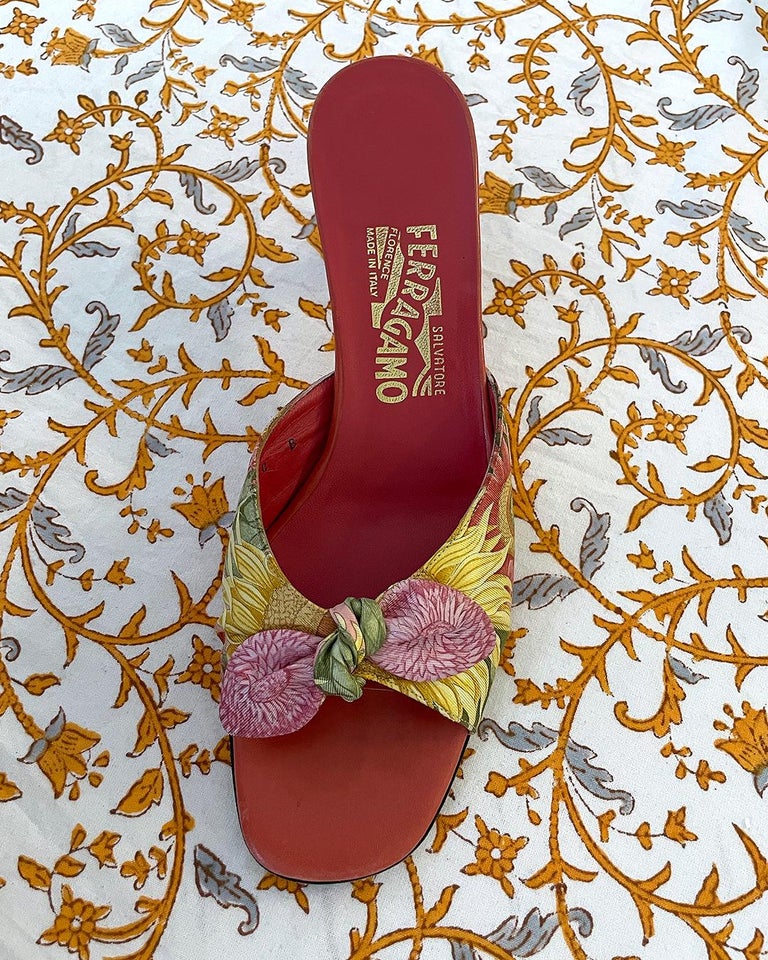 Salvatore Ferragamo Vintage Floral Mules For Sale at 1stDibs