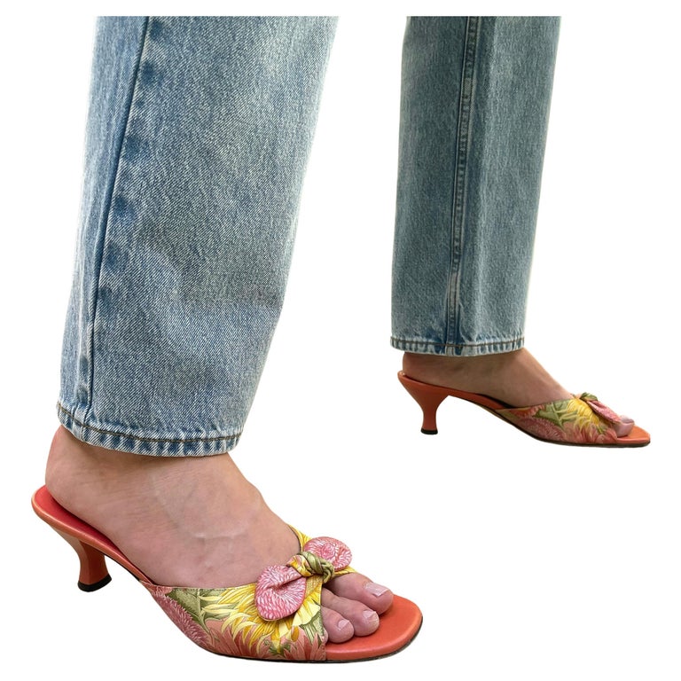 Salvatore Ferragamo Vintage Floral Mules For Sale at 1stDibs