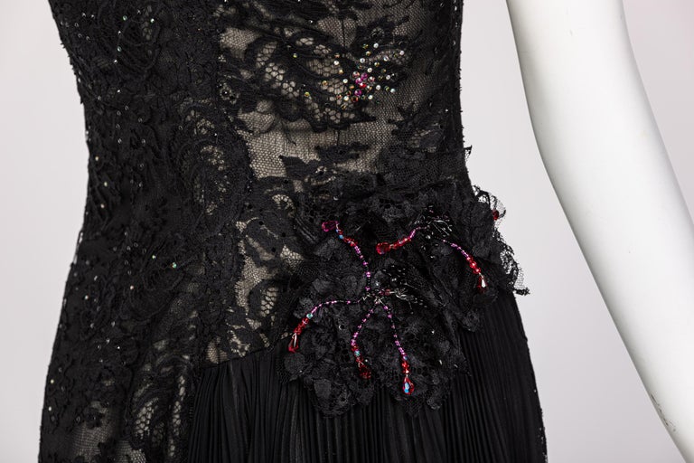 Vintage Sam Carlin Saks Fifth Avenue Black Lace Gown For Sale at 1stDibs