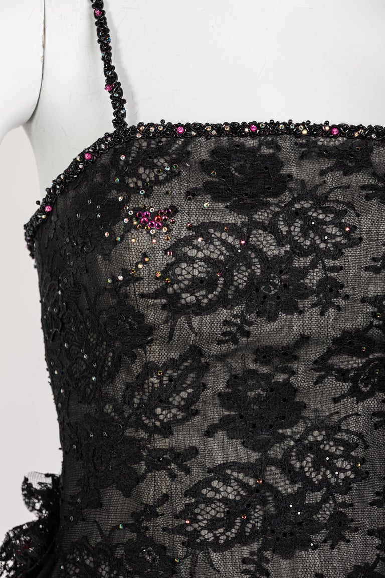 Vintage Sam Carlin Saks Fifth Avenue Black Lace Gown For Sale at 1stDibs
