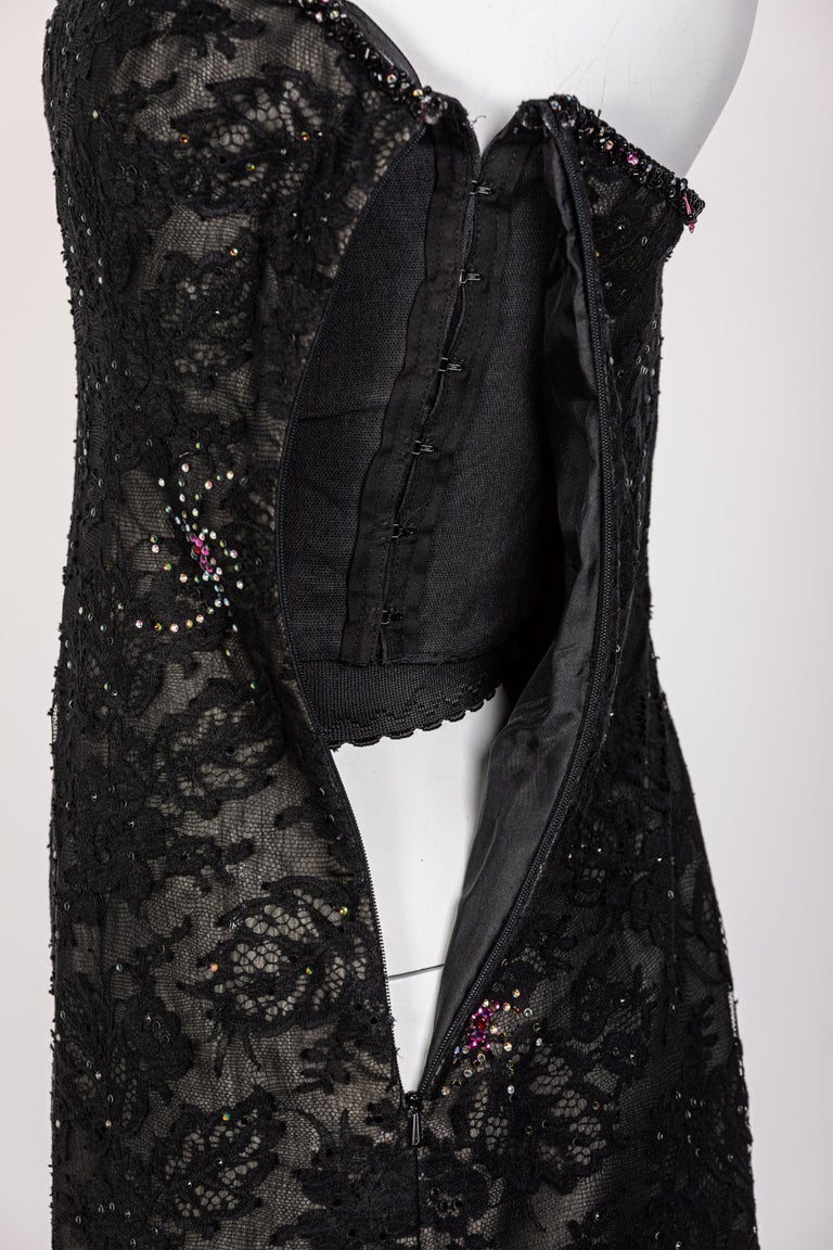 Vintage Sam Carlin Saks Fifth Avenue Black Lace Gown For Sale at 1stDibs