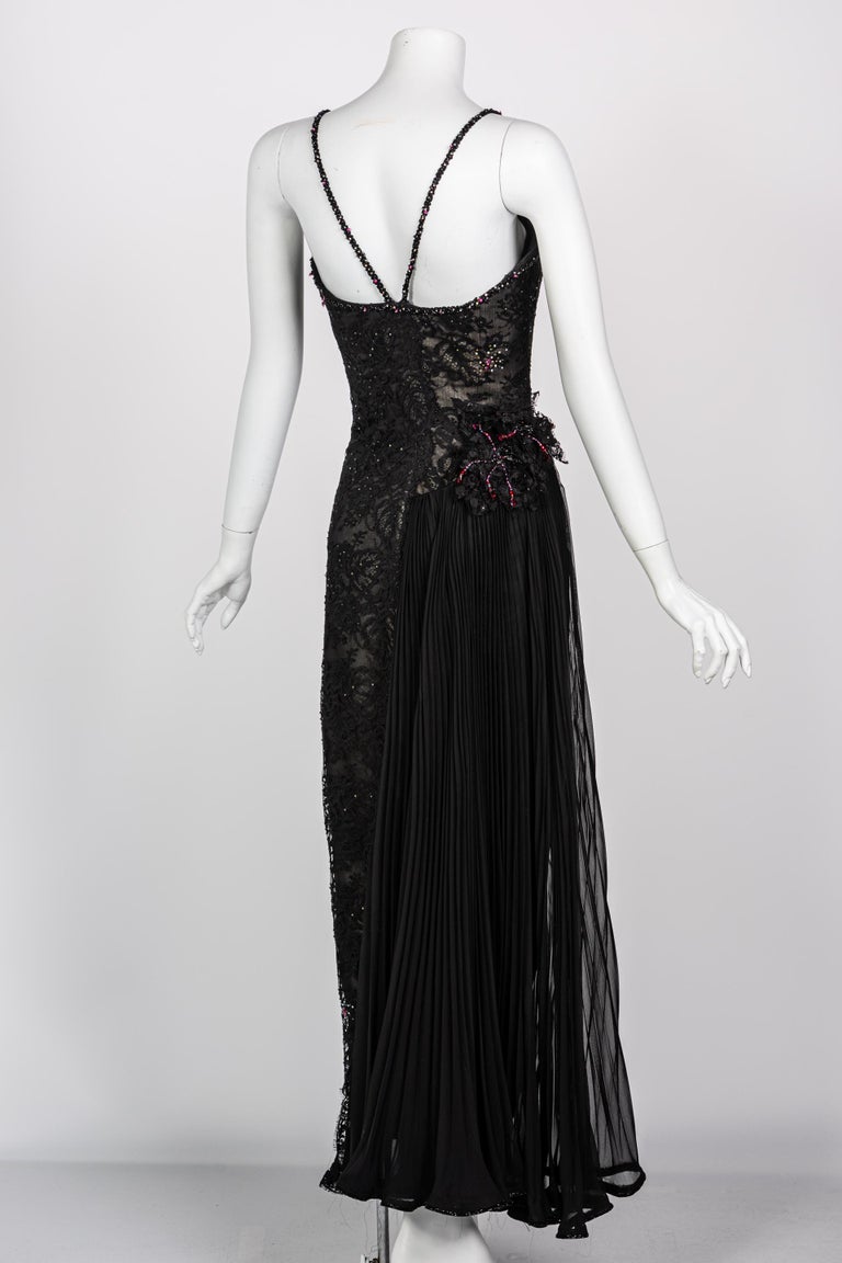 Vintage Sam Carlin Saks Fifth Avenue Black Lace Gown For Sale at 1stDibs