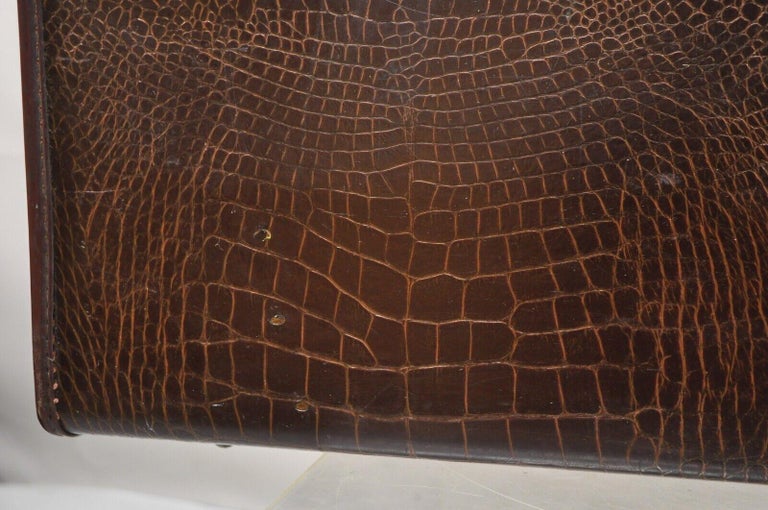 Vintage Samsonite Brown Leather Alligator Embossed Suitcase Luggage For ...