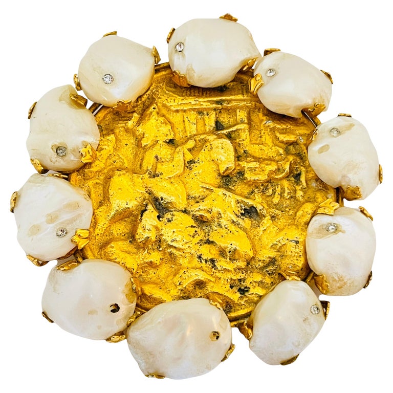 Vintage SANDOR huge gold pearl designer brooch necklace For Sale at 1stDibs