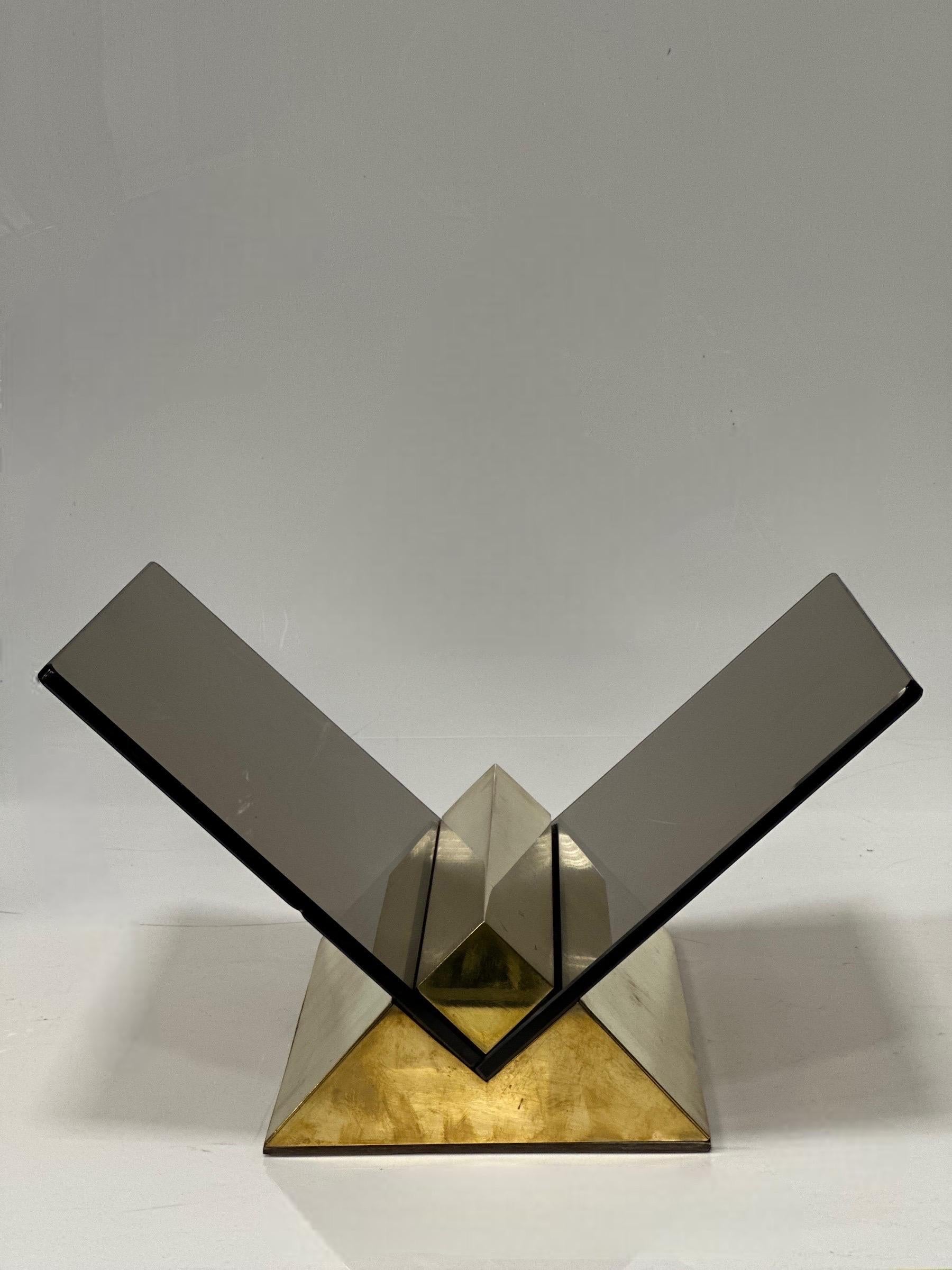Vintage Sandro Petti Magazine Rack in Brass and Smoked Glass, 1970s at ...