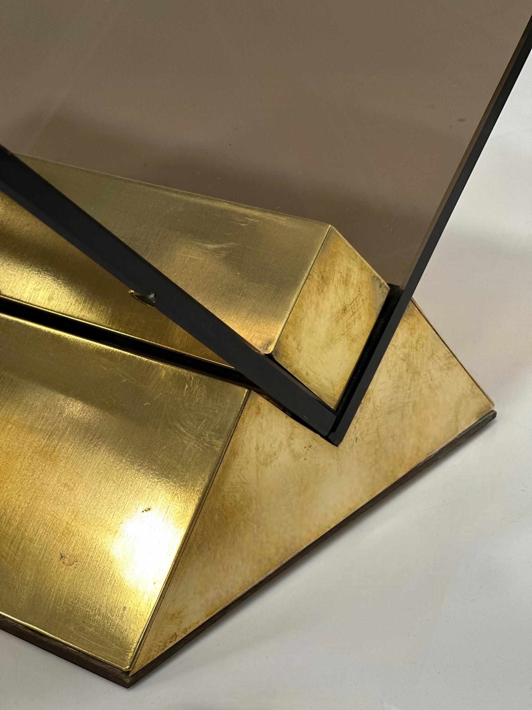 Vintage Sandro Petti Magazine Rack in Brass and Smoked Glass, 1970s For ...