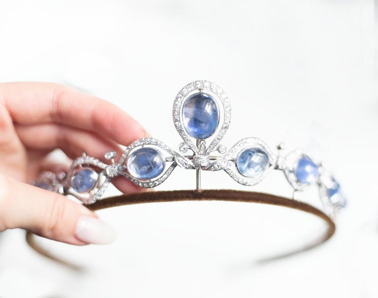 Vintage Sapphire and Diamond Convertible Tiara Necklace For Sale at 1stDibs