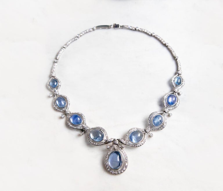 Vintage Sapphire and Diamond Convertible Tiara Necklace For Sale at 1stDibs