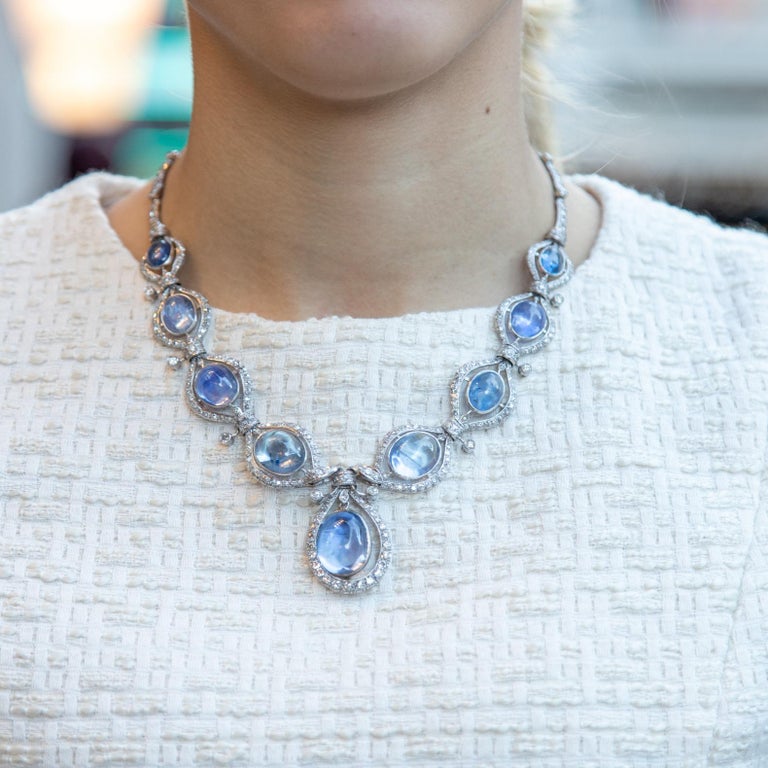 Vintage Sapphire and Diamond Convertible Tiara Necklace For Sale at 1stDibs