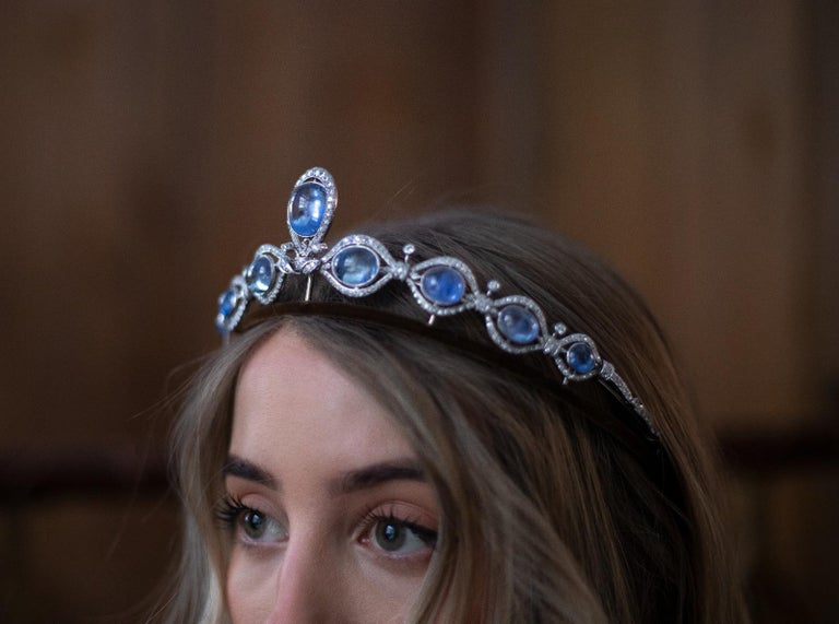 Vintage Sapphire and Diamond Convertible Tiara Necklace For Sale at 1stDibs