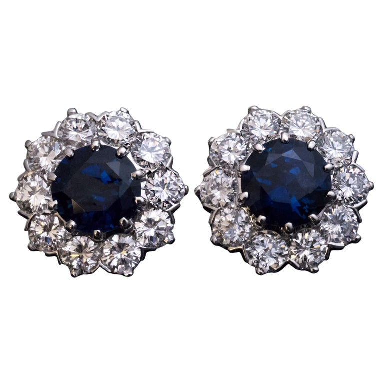 Vintage Sapphire Diamond Cluster Stud Earrings For Sale at 1stDibs