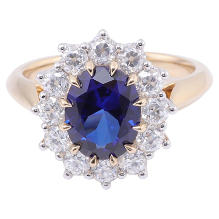Customizable 2 Carat Natural Sapphire Diamond Engagement Ring Set in 18K Gold, Cocktail Ring For ...