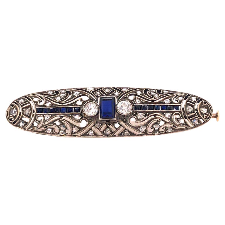 Victorian Sapphire and Diamond Lapel Pin/ Brooch 3.35ct 14K Antique ...