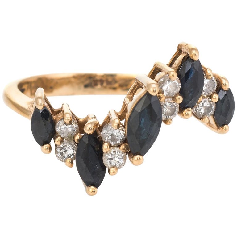 Vintage Sapphire Diamond Ring 1970s Undulating Design Estate Fine ...