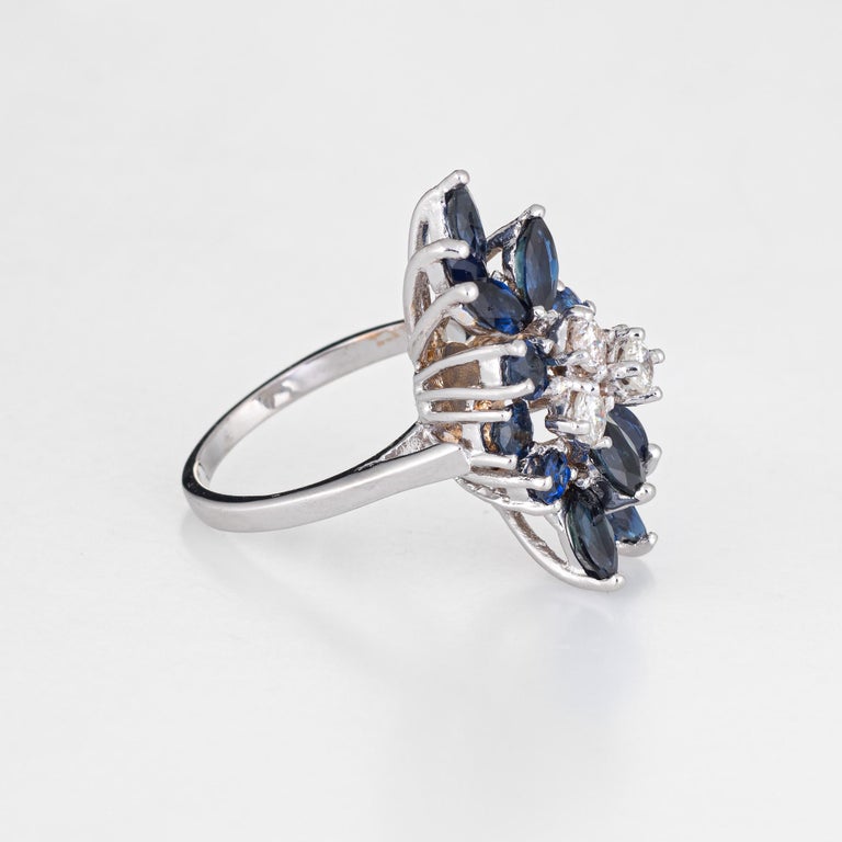 Vintage Sapphire Diamond Spray Ring 14 Karat Gold Cocktail Estate Fine ...