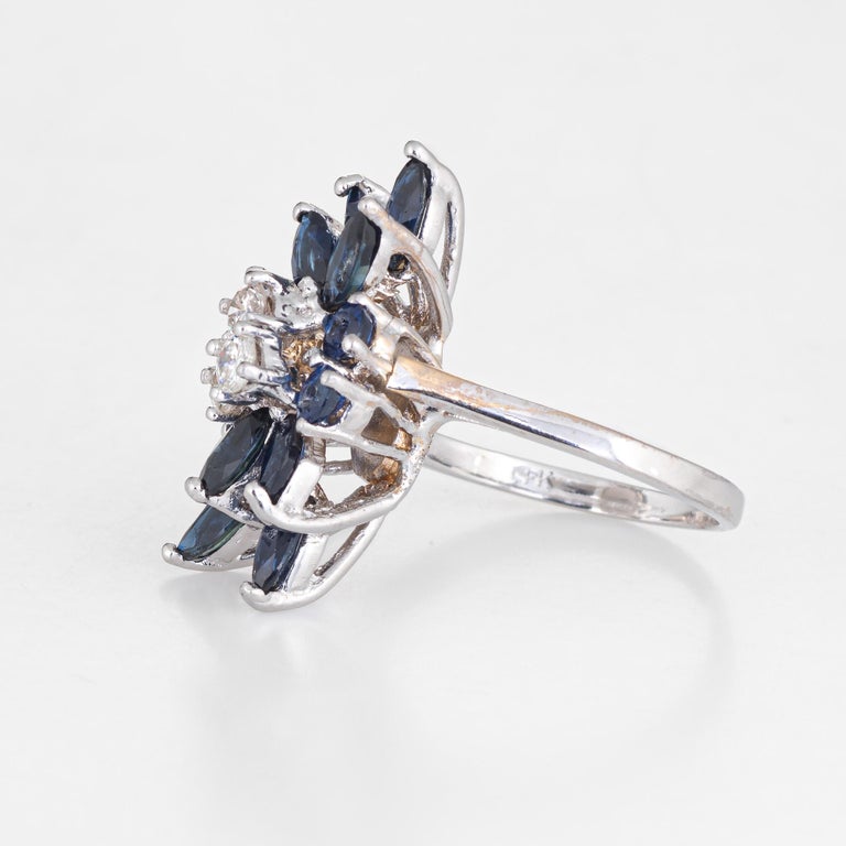 Vintage Sapphire Diamond Spray Ring 14 Karat Gold Cocktail Estate Fine ...