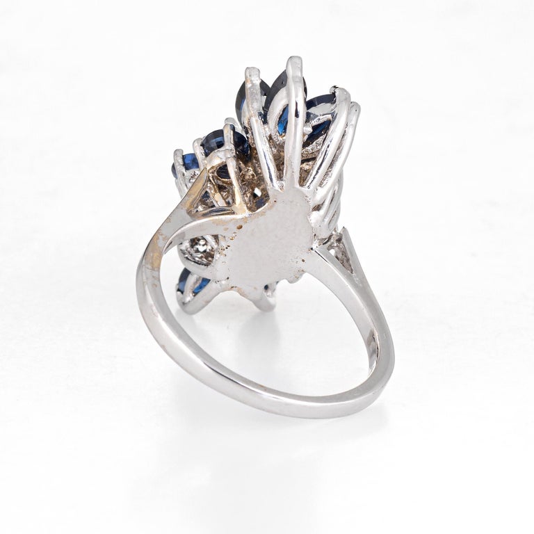 Vintage Sapphire Diamond Spray Ring 14 Karat Gold Cocktail Estate Fine ...