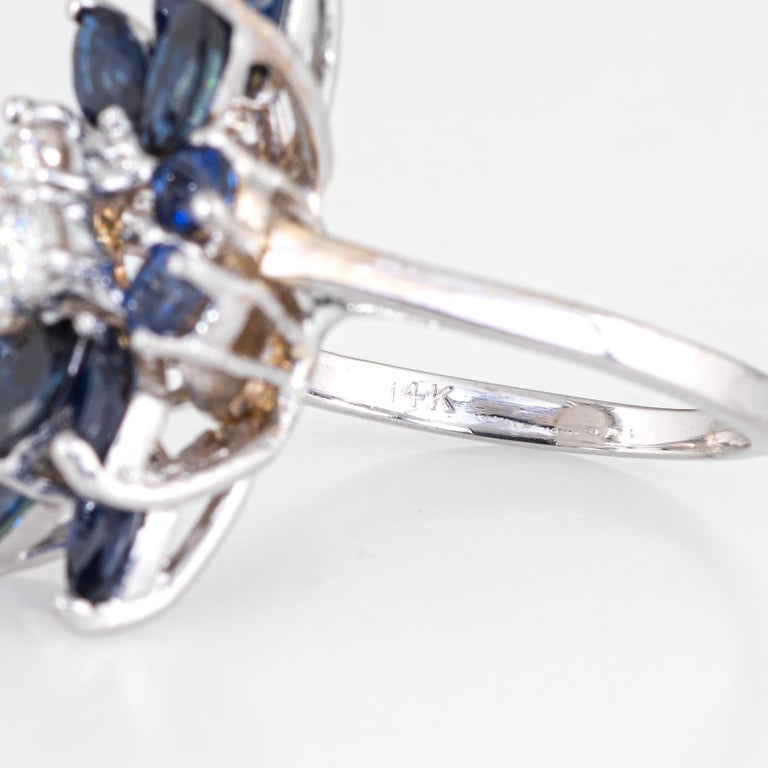 Vintage Sapphire Diamond Spray Ring 14 Karat Gold Cocktail Estate Fine ...