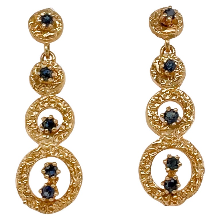 Vintage Sapphire Earrings w Circle Dangles W Nugget Design in 14K ...