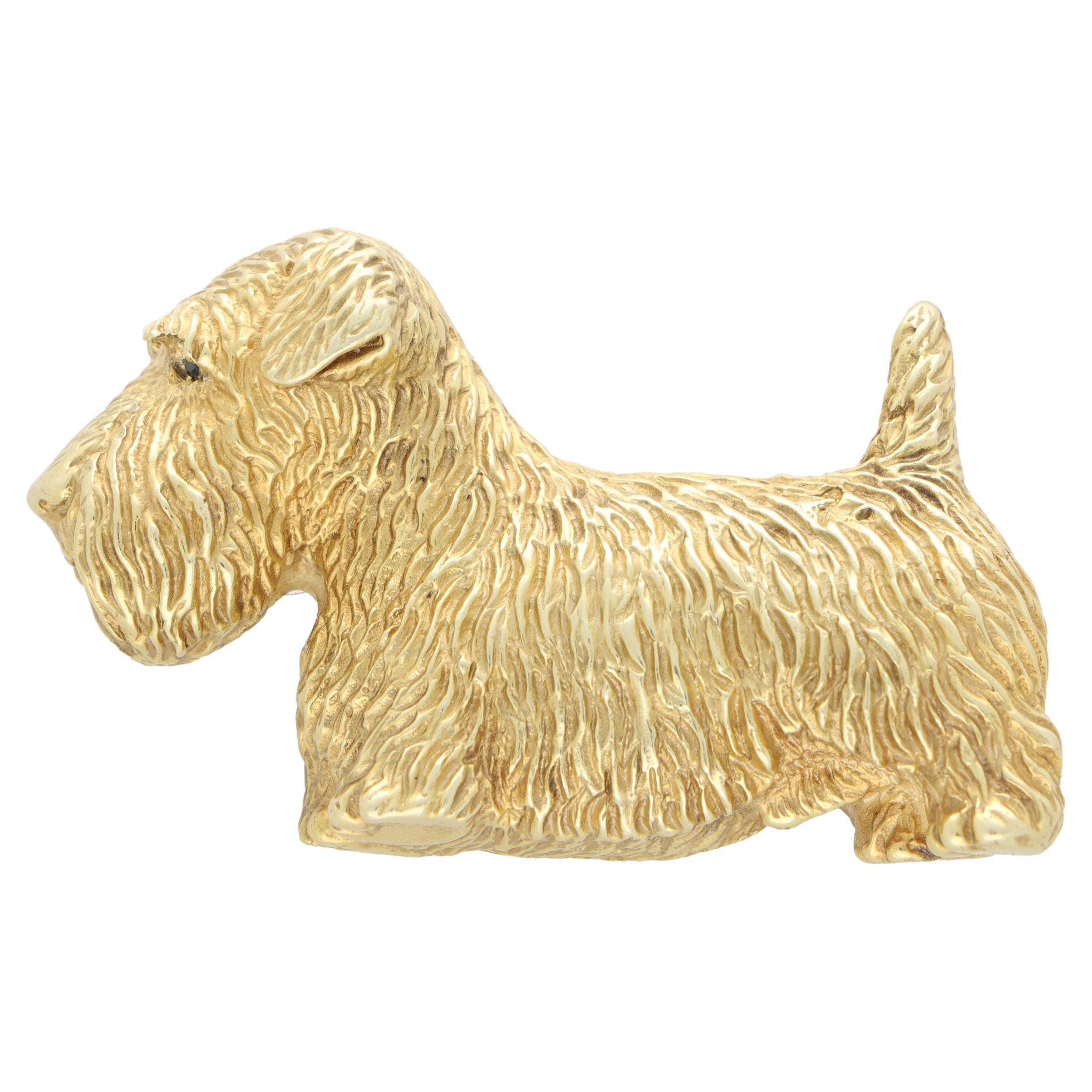 Vintage Ruby Eyed Dachshund Dog Brooch Set in 18k Yellow Gold at 1stDibs