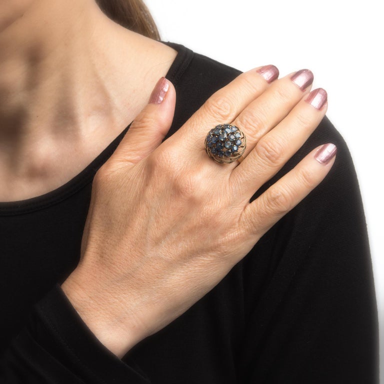 Vintage Sapphire Harem Ring 14 Karat Gold Cocktail Swirl Estate Fine ...