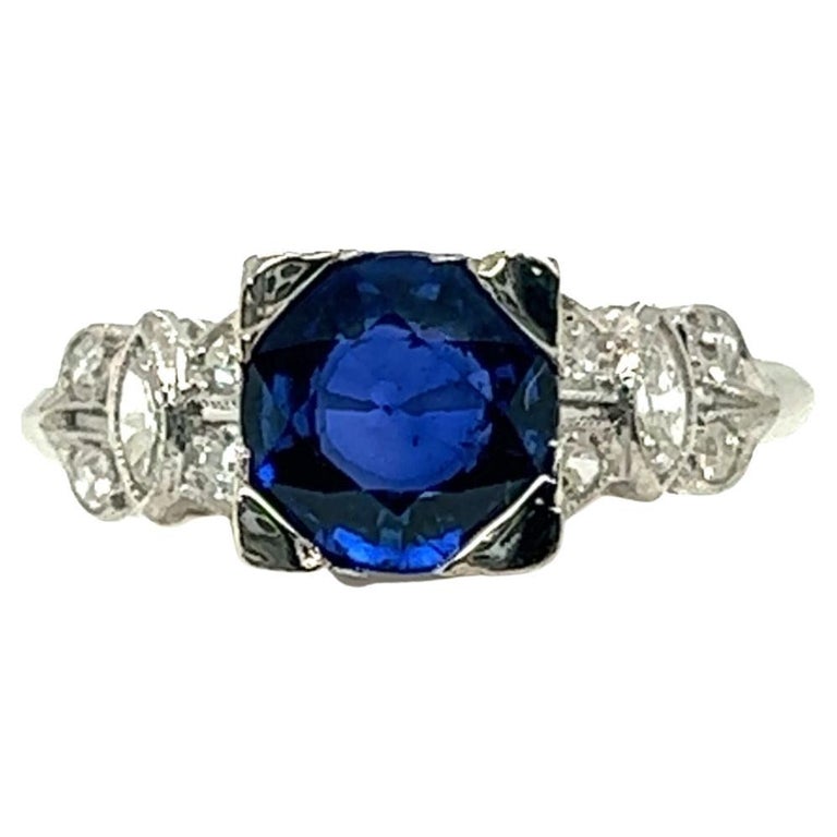 Vintage Sapphire Ring 1.70ct Original 1920's Deco Diamond Platinum ...