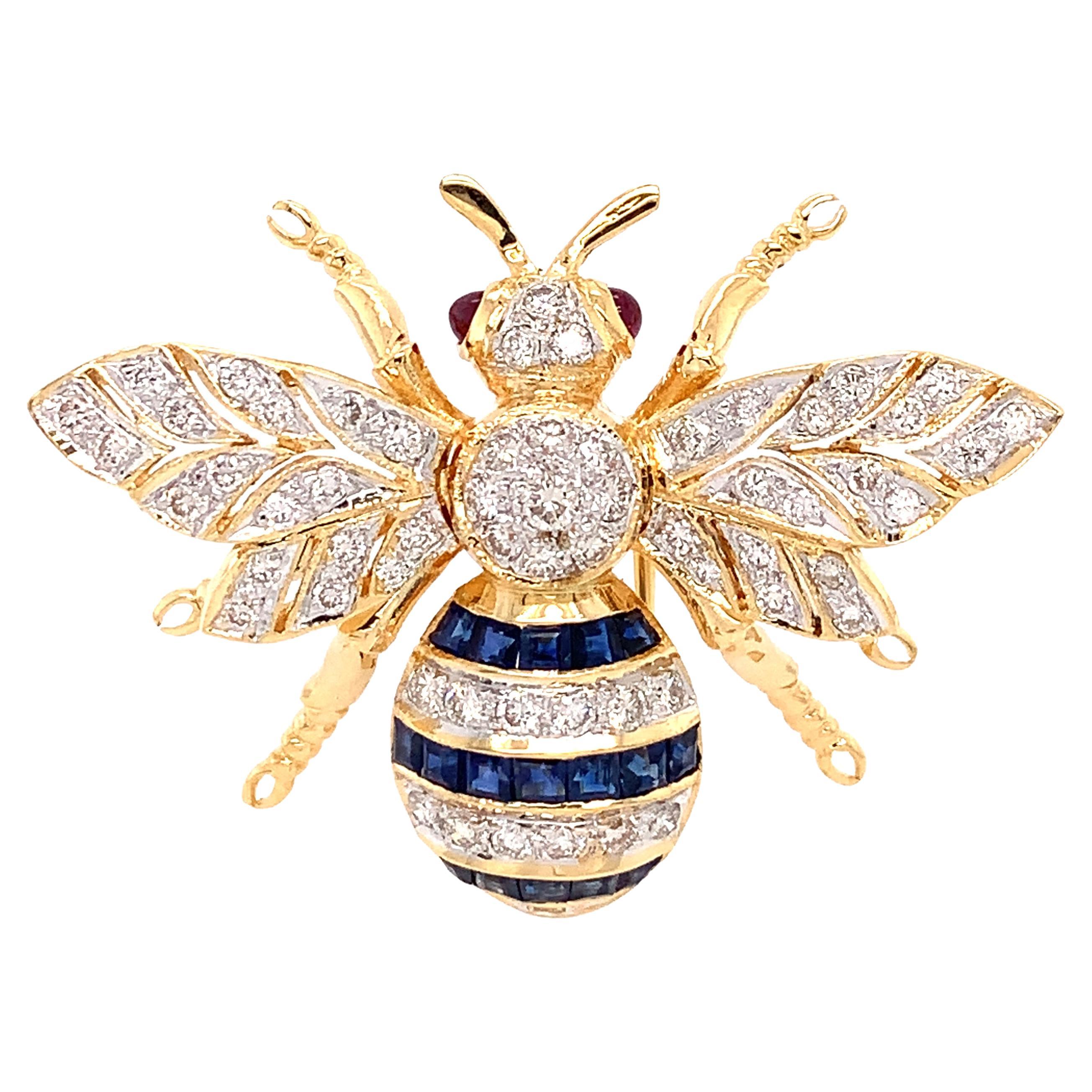 1960s Ruby Diamond Gold Bee Pin For Sale at 1stDibs