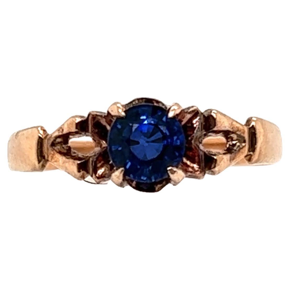 Vintage Sapphire Solitaire Ring .60ct Original Victorian Antique 14K ...