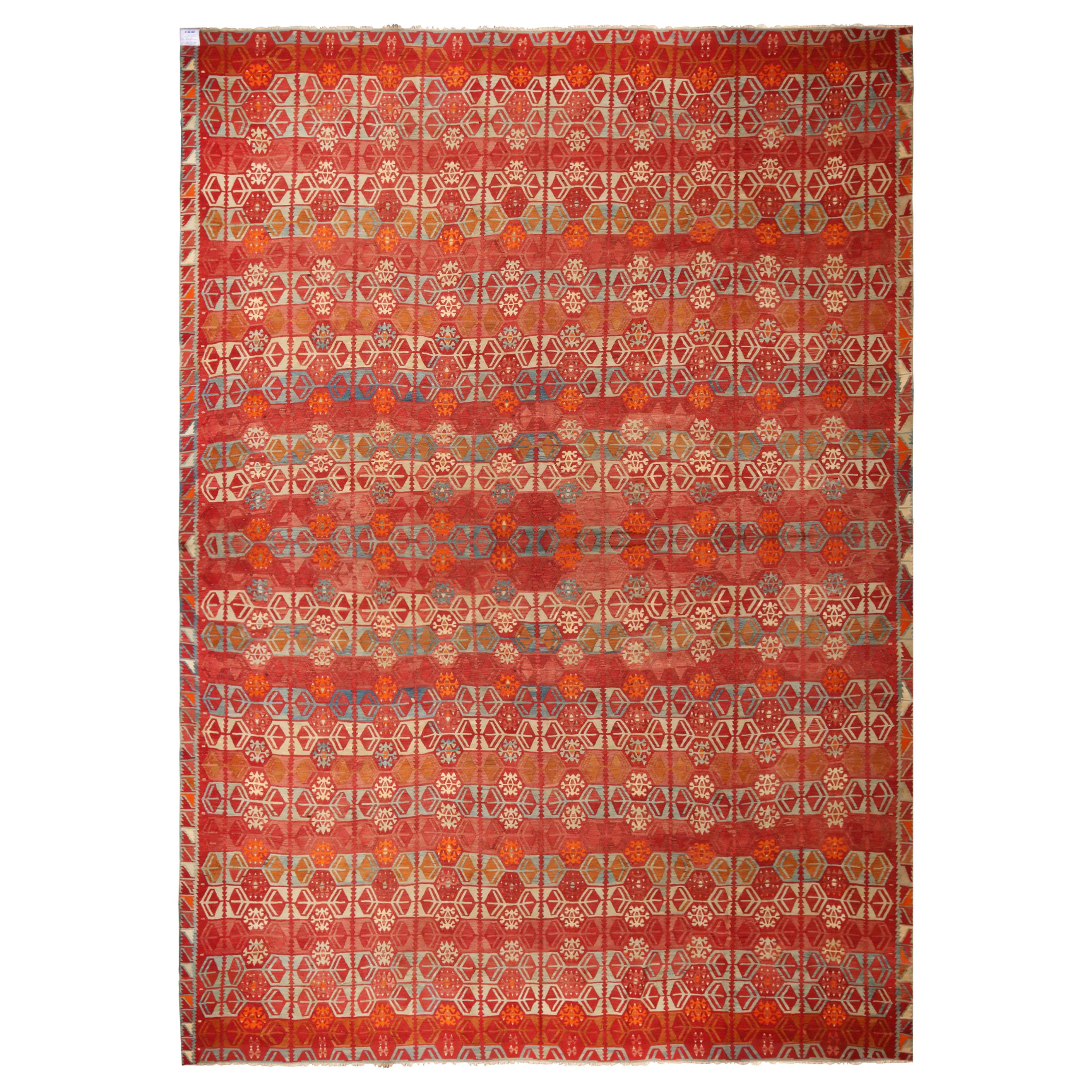 Vintage Esme Green-Blue and Red Wool Rug with Vibrant and Earth tone ...