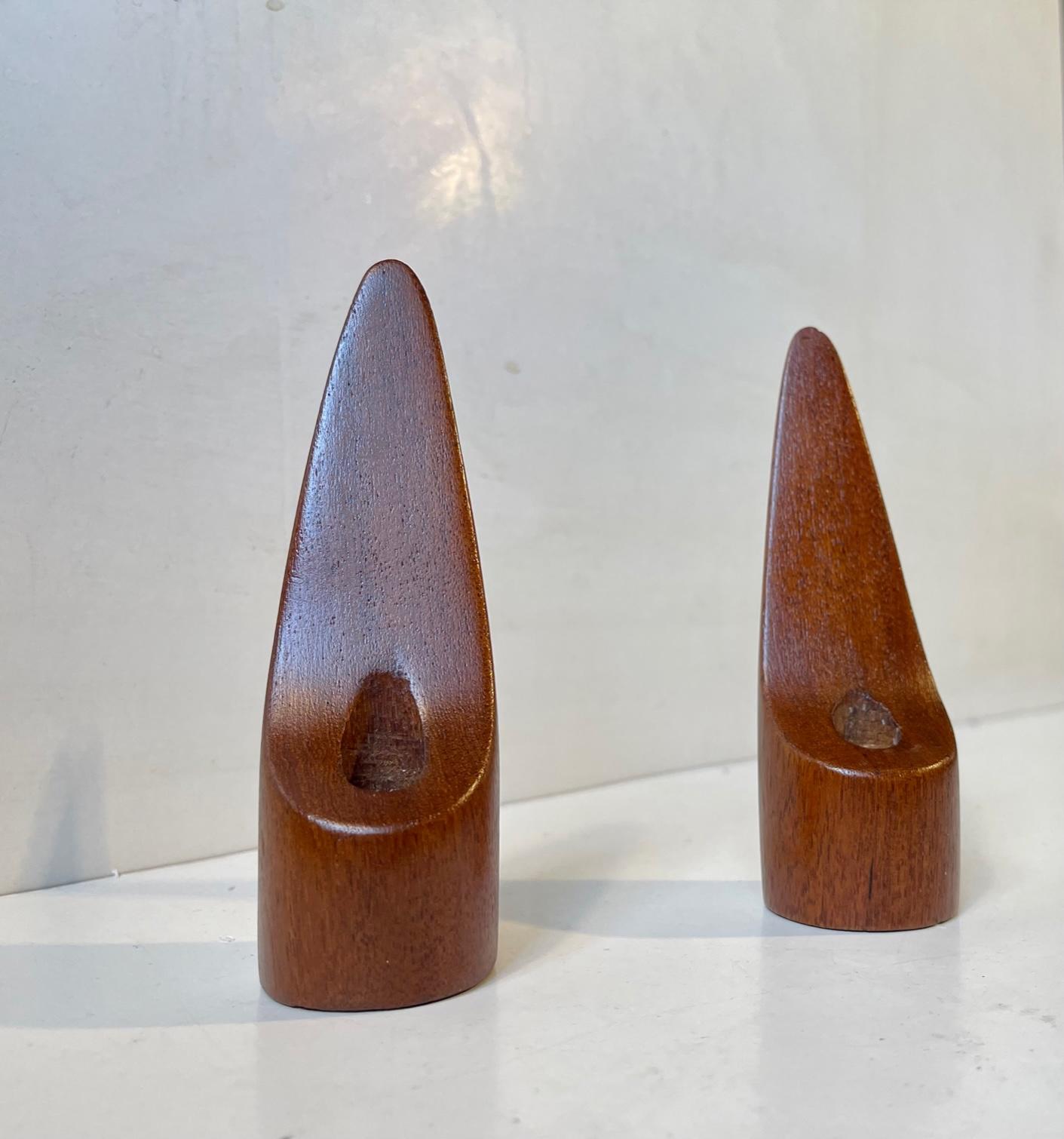Vintage Scandinavian Asymmetrical Taper Candlesticks in Teak at 1stDibs