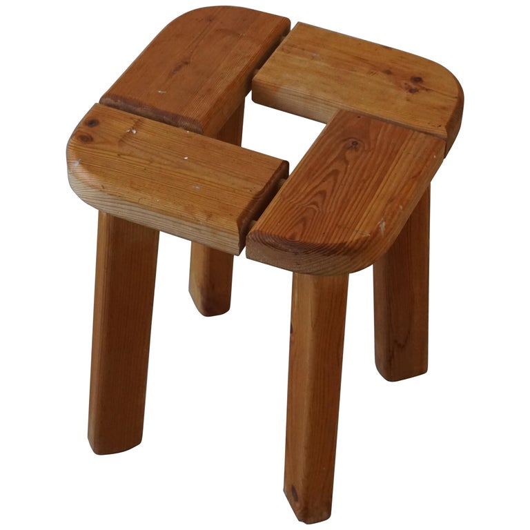 Vintage Scandinavian Modern Solid Wooden Stool at 1stDibs