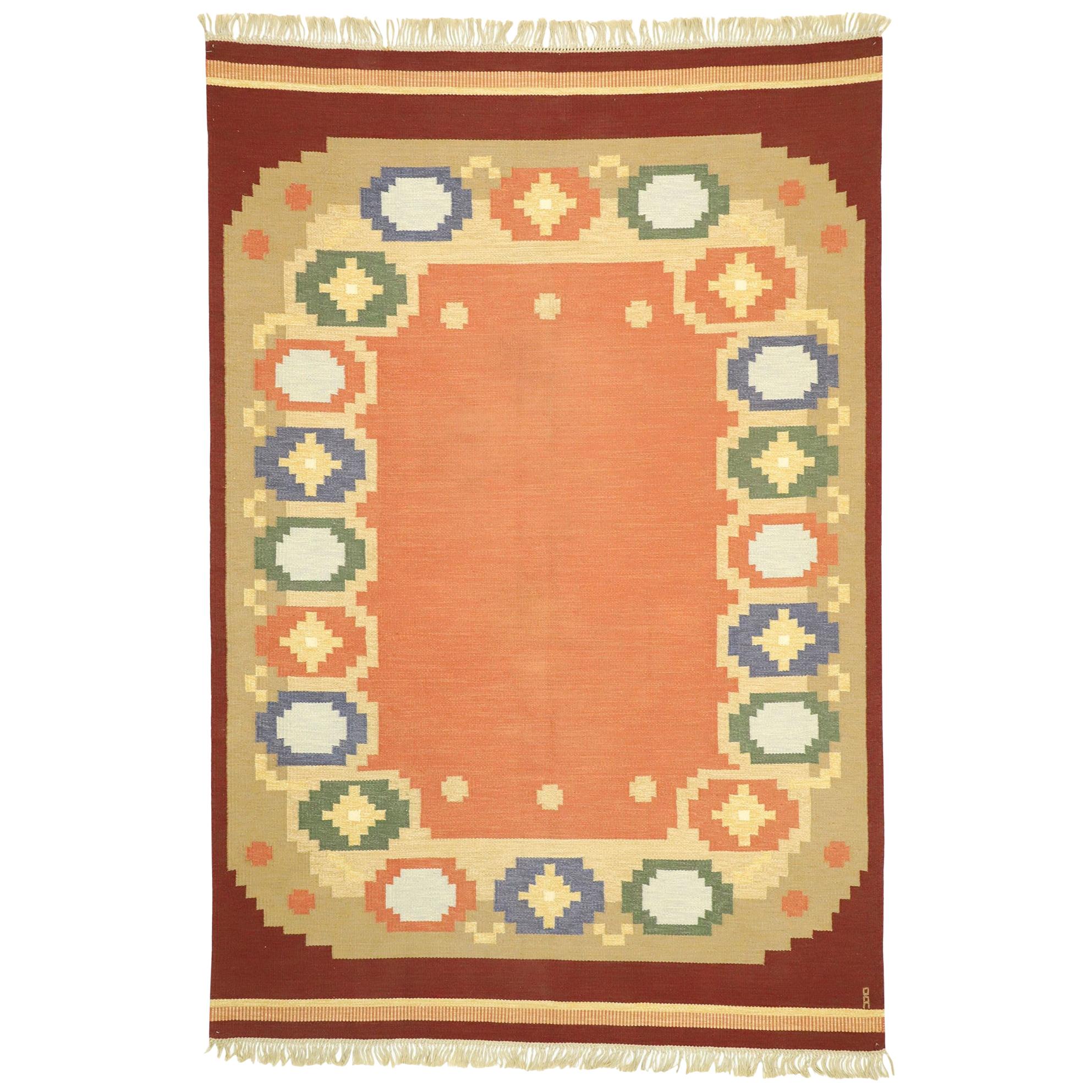 Vintage Scandinavian Modern Style Swedish Kilim Rug, Rollakan Rug at ...