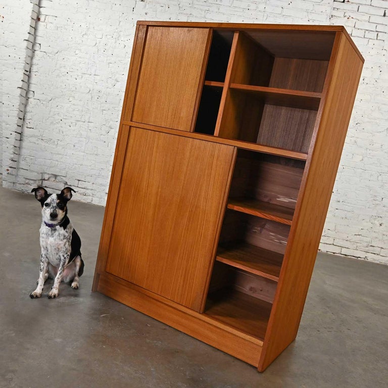 Vintage Scandinavian Modern Teak Double Vertical Tambour Door Gentlemen ...