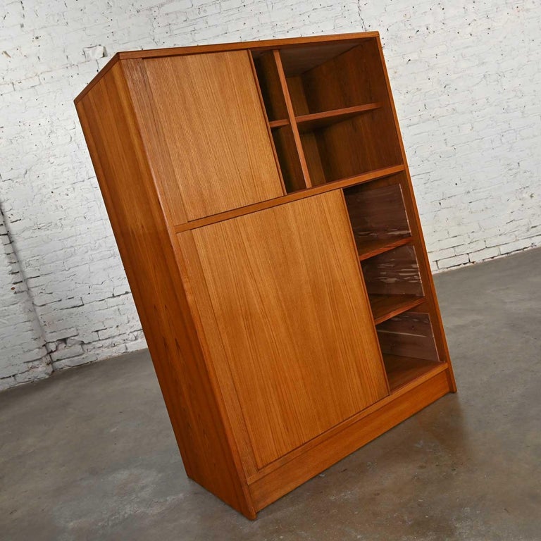 Vintage Scandinavian Modern Teak Double Vertical Tambour Door Gentlemen ...