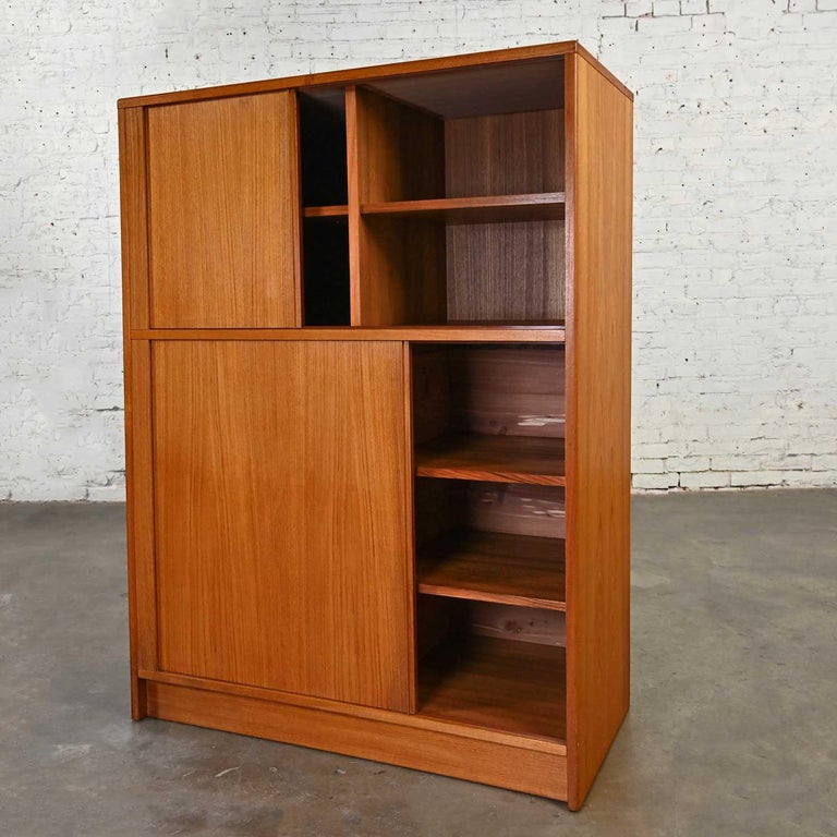 Vintage Scandinavian Modern Teak Double Vertical Tambour Door Gentlemen ...