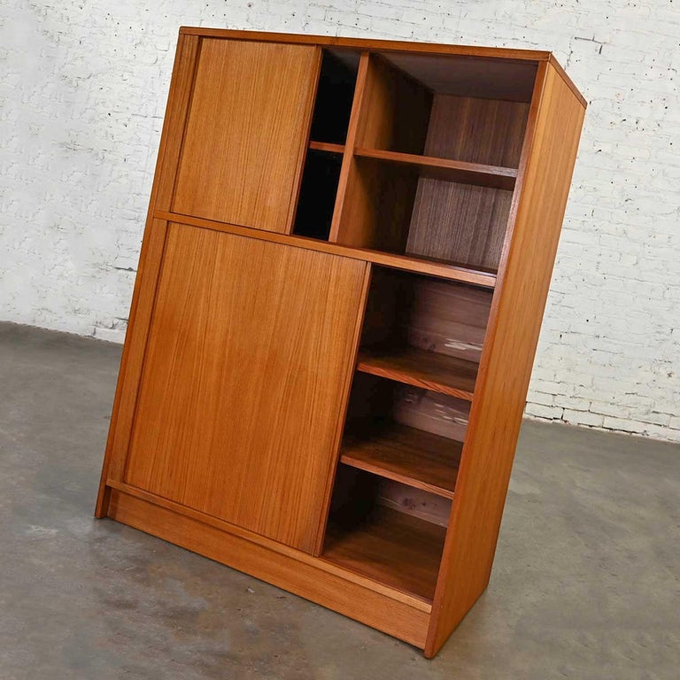 Vintage Scandinavian Modern Teak Double Vertical Tambour Door Gentlemen ...