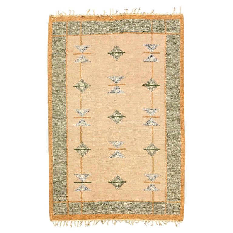 Vintage Scandinavian Rug Rollakan Swedish Signed Piece For Sale at 1stDibs