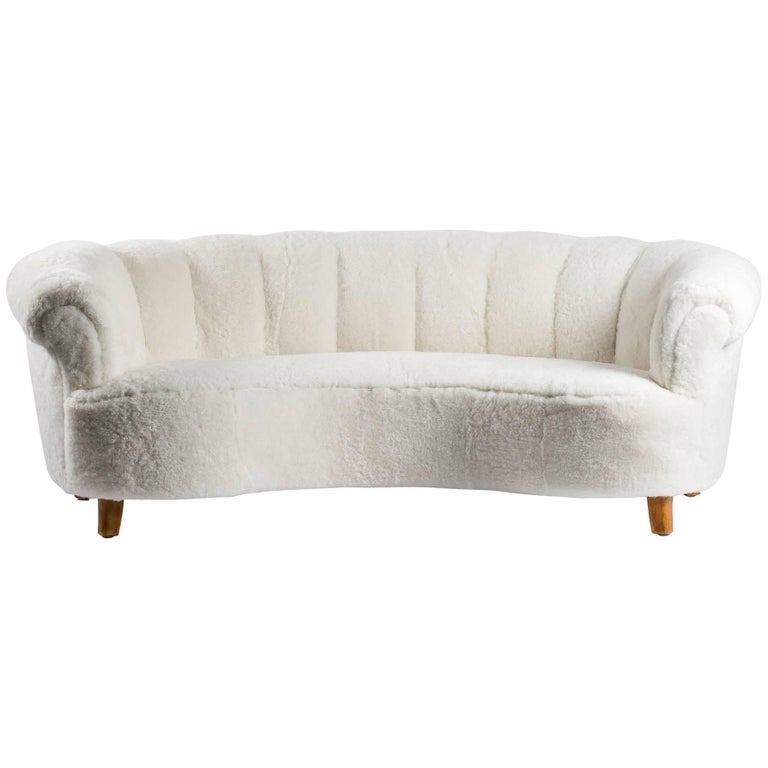 Vintage Scandinavian Sofa with Shearling Upholstery at 1stDibs