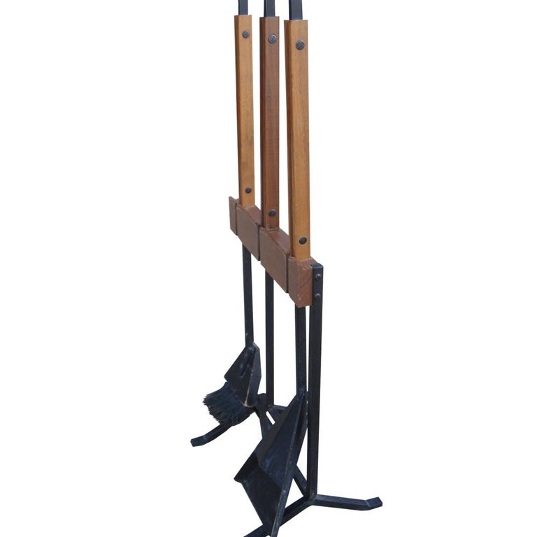 Vintage Scandinavian Teak Wrought Iron Fireplace Tools at 1stDibs