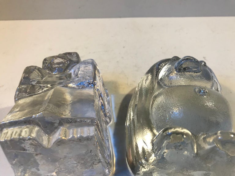 Vintage Scandinavian Troll Figurines, Bookends in Ice Glass by Bergdala ...