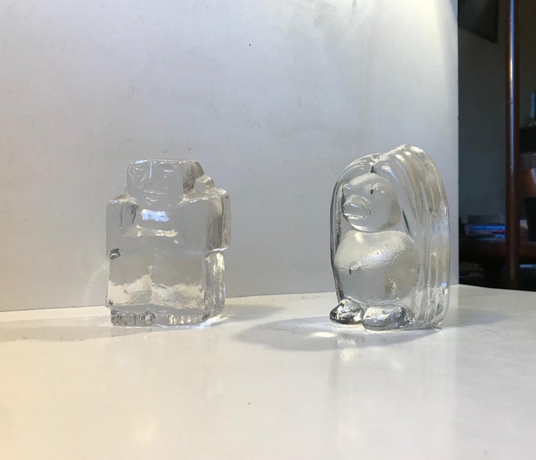 Vintage Scandinavian Troll Figurines, Bookends in Ice Glass by Bergdala ...